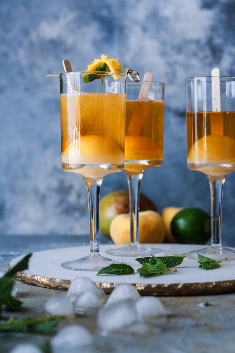 Mango and Peach Margarita pops with vodka & sparkling wine