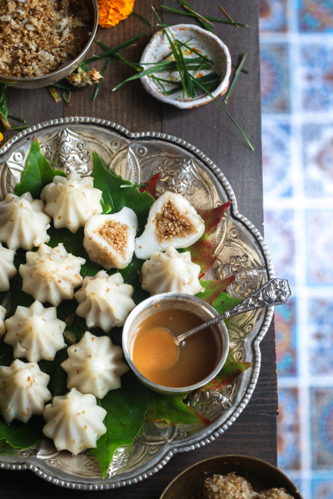 Modak/Kozhukattai/ Sweet Dumplings stuffed with sesame and coconut