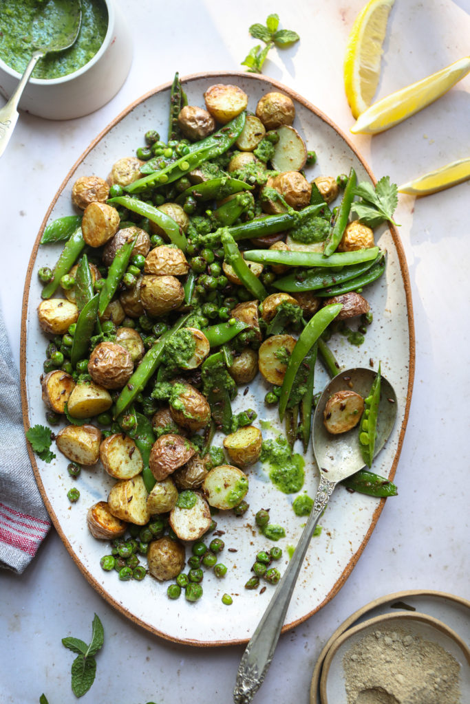 Jeera Hing Aloo Mattar Fry- Cumin spiced Potato and Peas