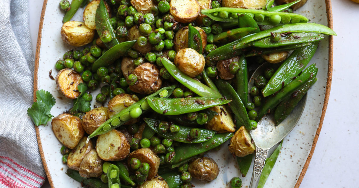 Jeera Hing Aloo Mattar Fry- Cumin spiced Potato and Peas