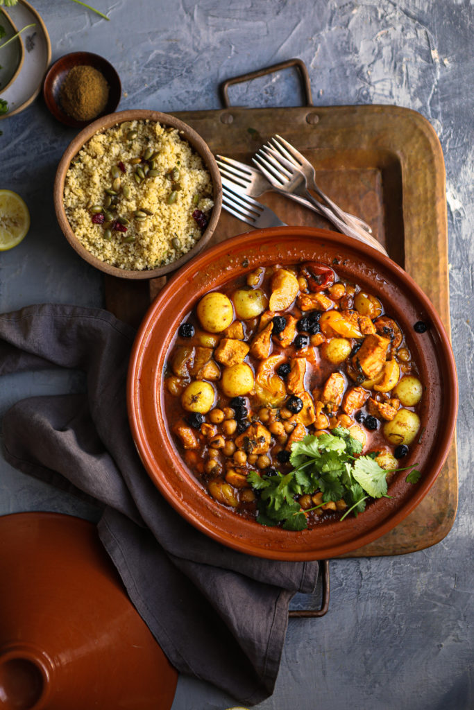 Chicken Tagine with Chickpeas, Potatoes and Blueberries