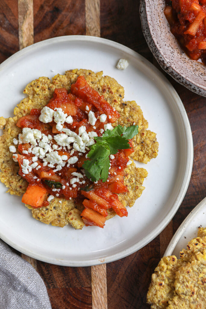 Plantain Tostada with Apple Chutney and Queso Fresco