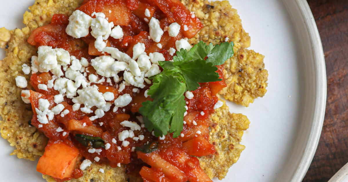 Plantain Tostada with Apple Chutney and Queso Fresco